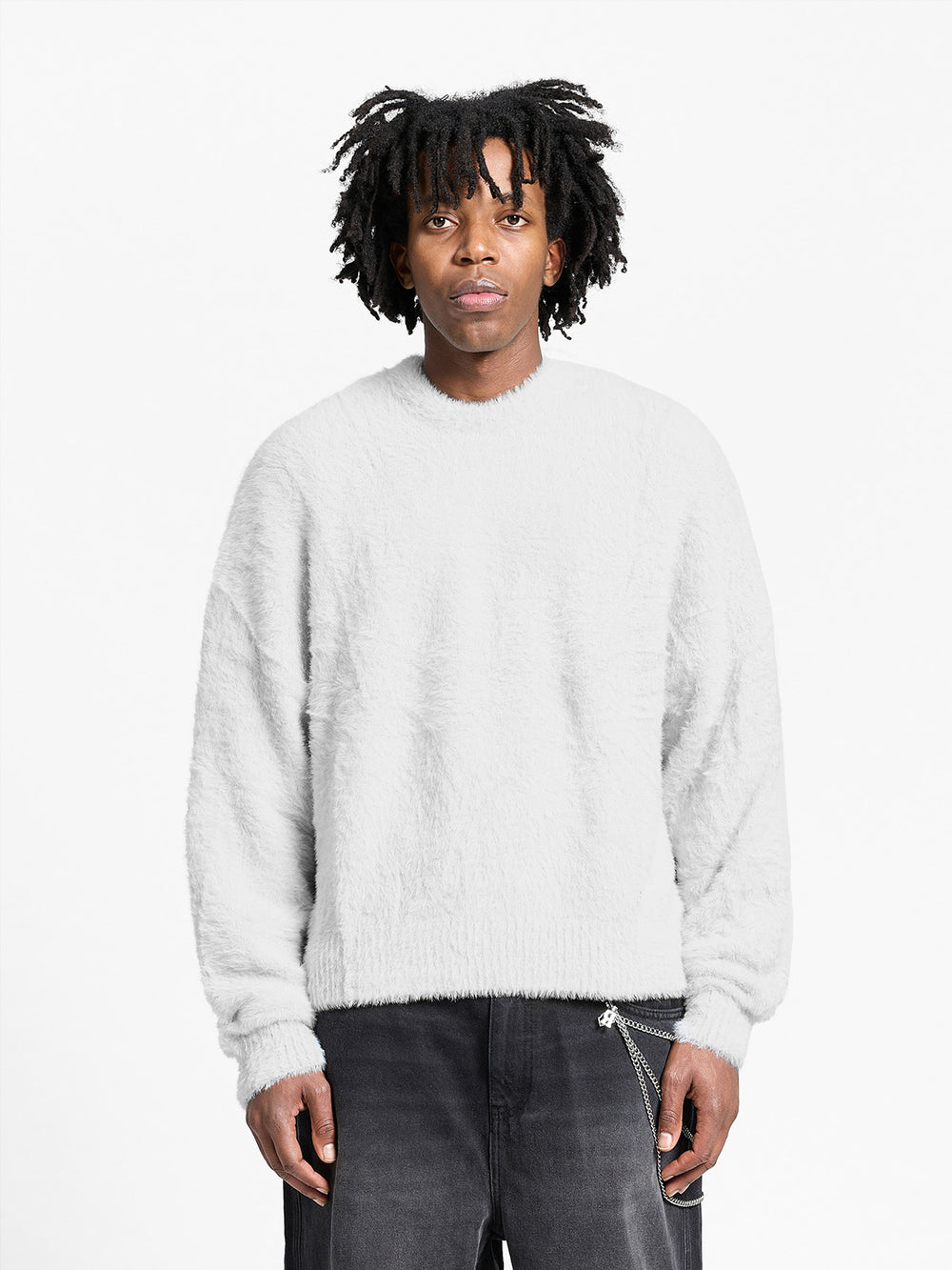 ESSENTIAL FURRY KNIT SWEATER - LIGHT GREY