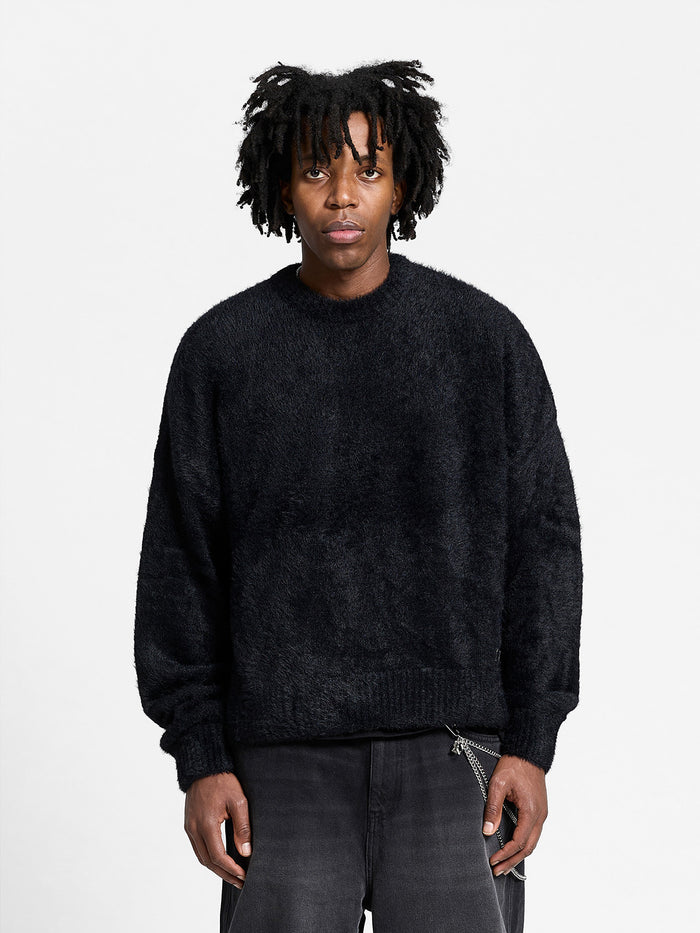 ESSENTIAL FURRY KNIT SWEATER - BLACK