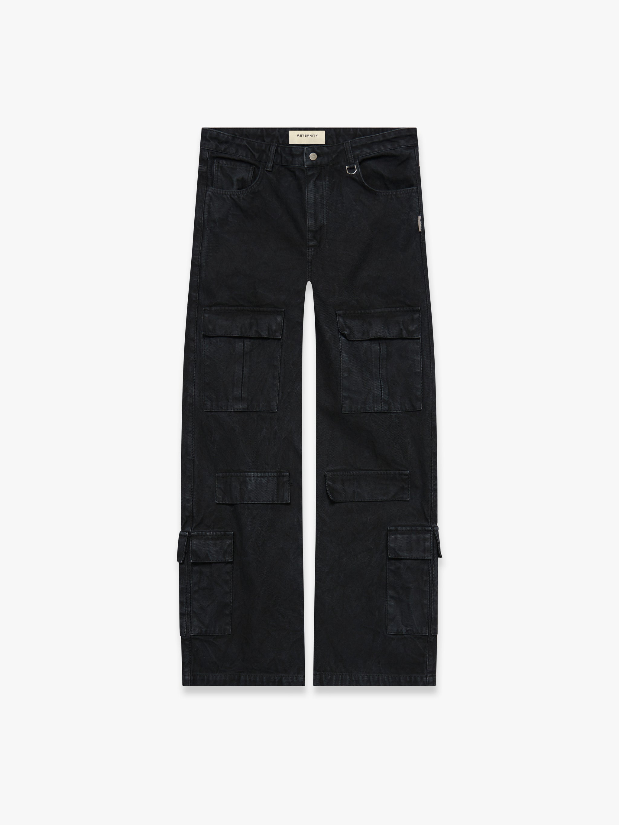 WRINKLED CANVAS CARGO PANTS - BLACK